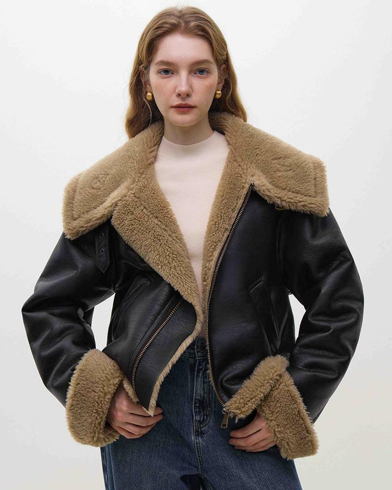 WD_Wool large lapel leather jacket - HAGO(하고)