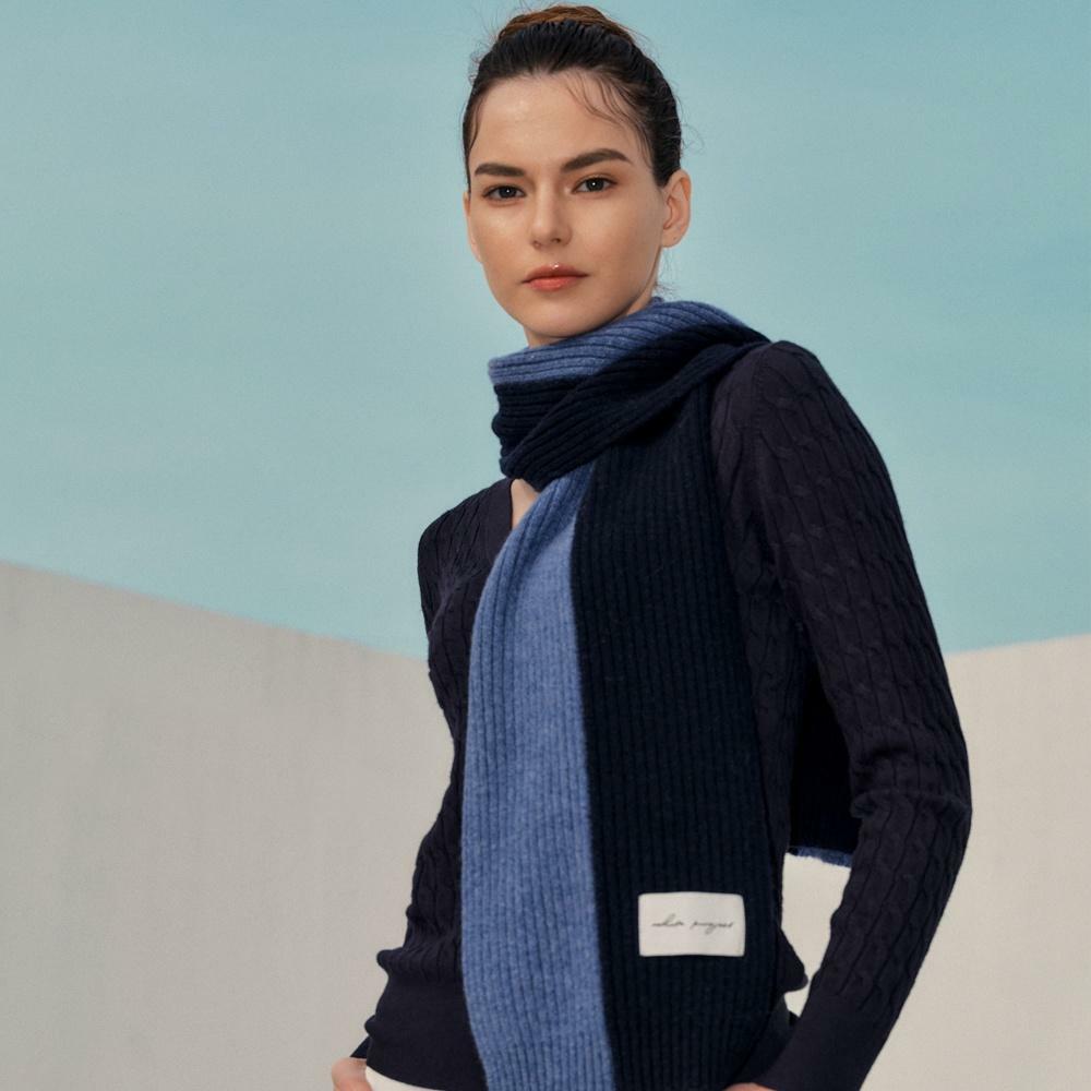 [기프트박스]_MINOS LAMBS WOOL 100 MUFFLER_NAVY_남녀공용 - HAGO(하고)