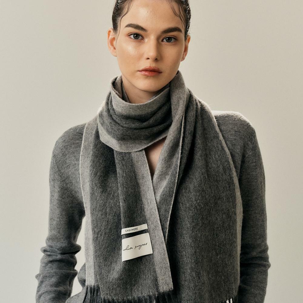 [기프트박스]_DOUBLE FACE CASHMERE MUFFLER_GREY_남녀공용 - HAGO(하고)