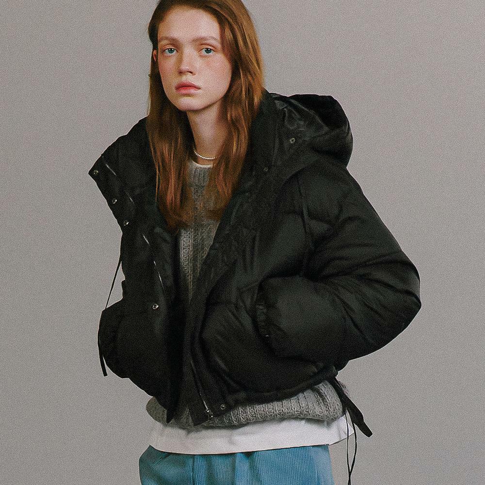 STRING HOODIE SHORT ECO PADDING MATT BLACK - HAGO(하고)