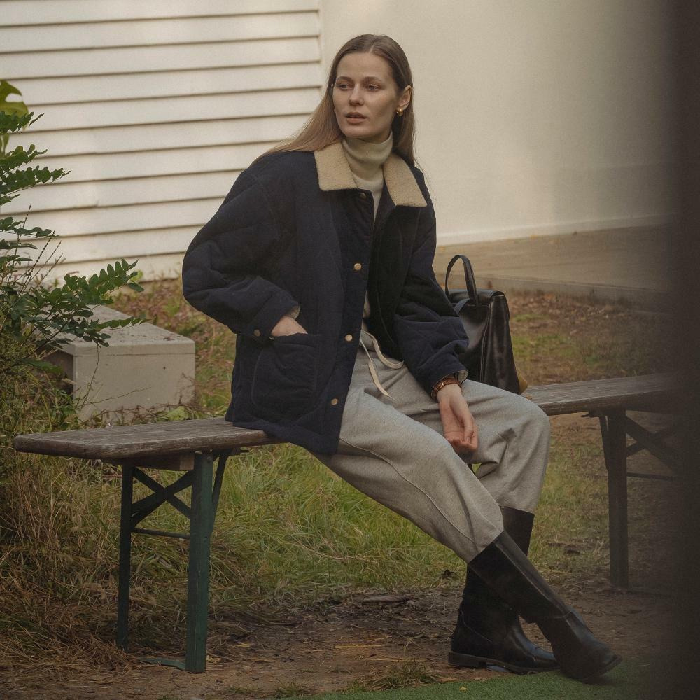 Shearing collar quilting padding jacket_Navy - HAGO(하고)