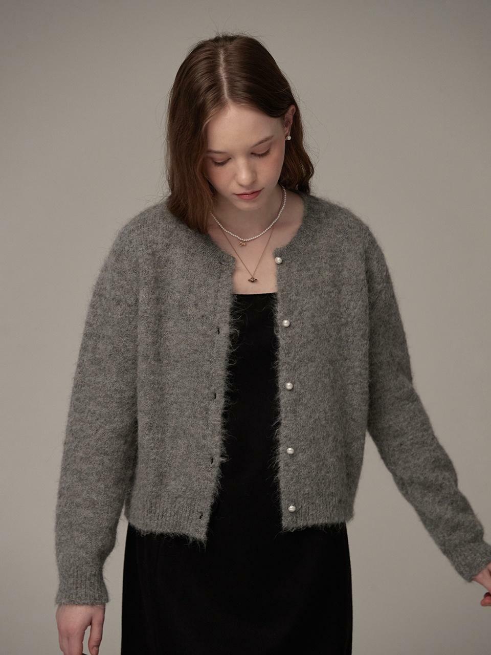 Alpaca pearl button cardigan - Grey - 하고(HAGO)