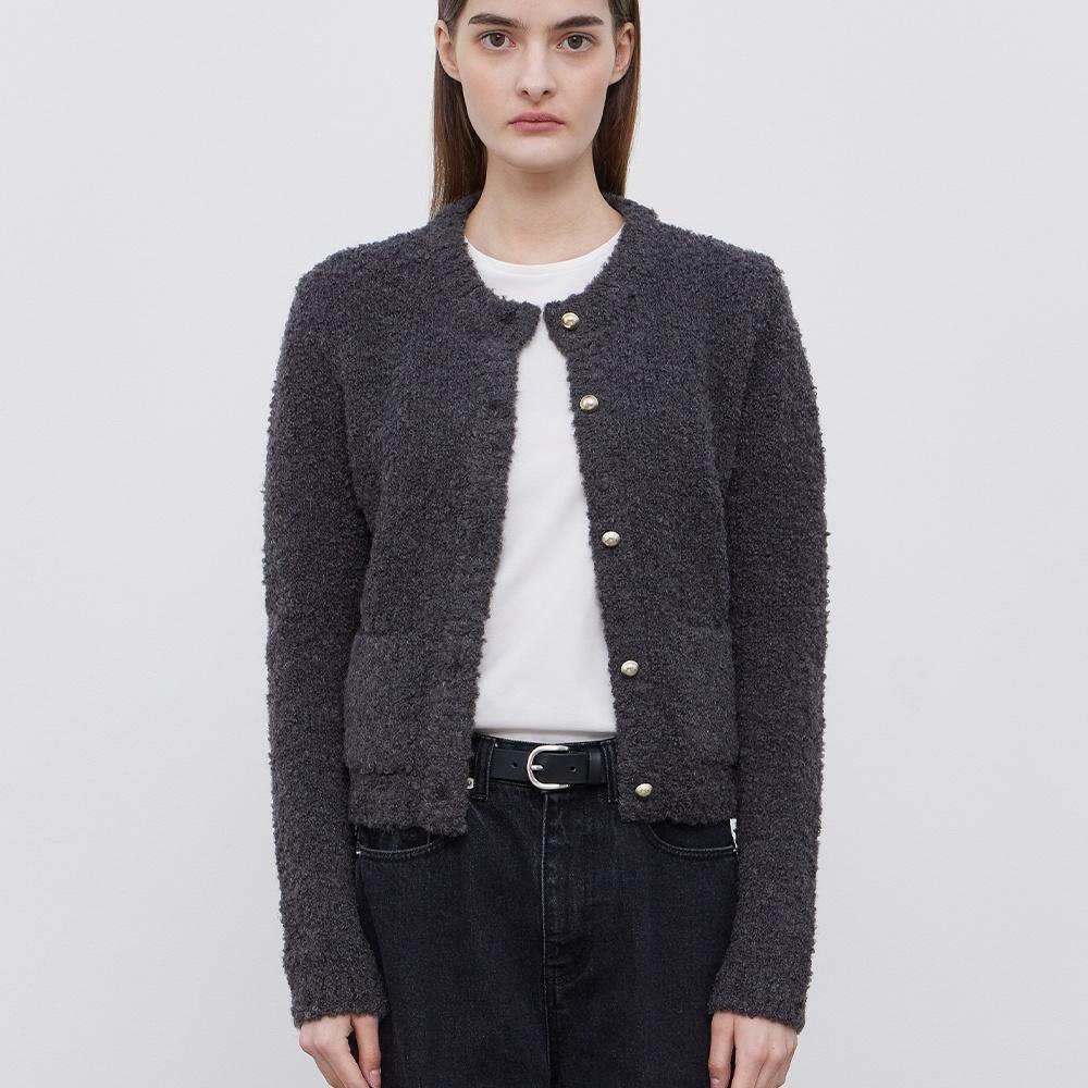 BOUCLE BUTTON CARDIGAN - CHARCOAL - 하고(HAGO)