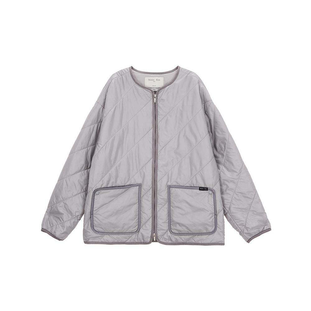 COLLARLESS QUILTING ZIP UP JUMPER IN LIGHT GREY - HAGO(하고)