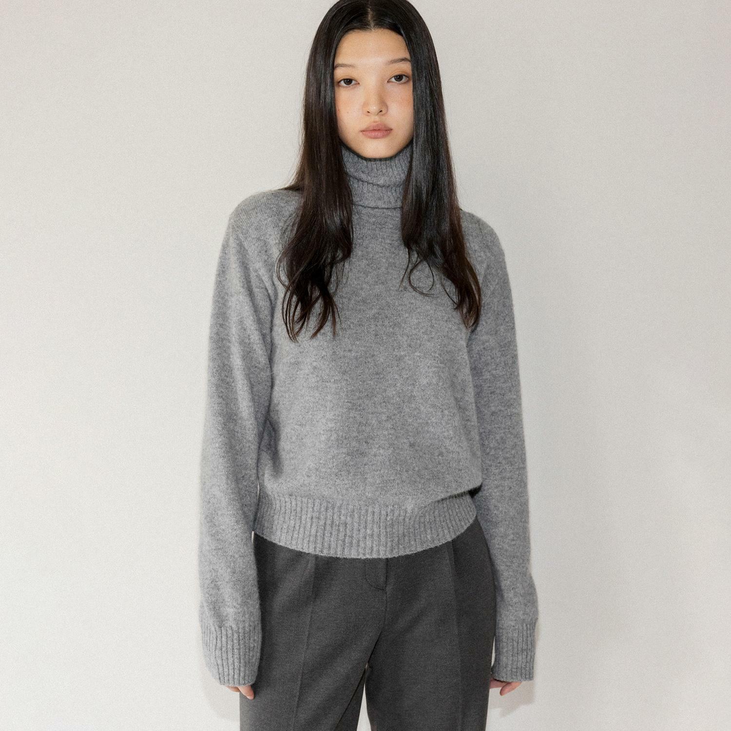 Alpaca turtle neck knit (gray) - HAGO(하고)
