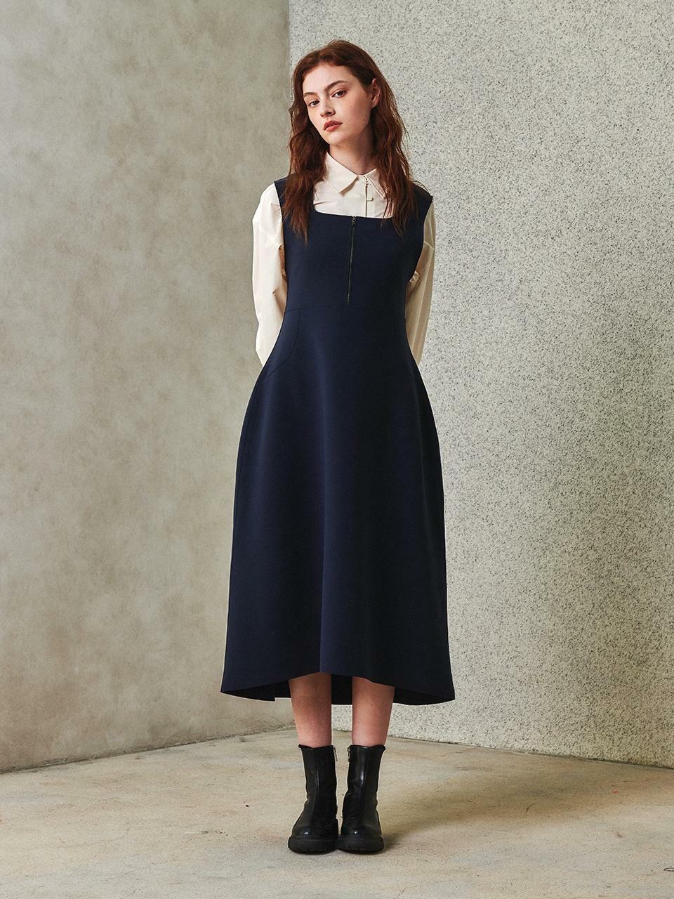 Alocia Square Neck Derss_Ash Navy - HAGO(하고)