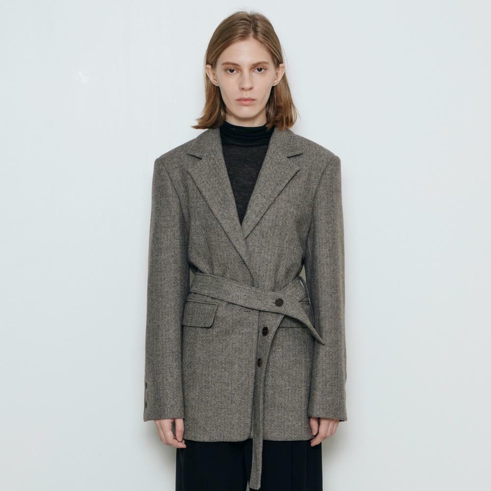 Button Detailed Wool Jacket_Herringbone Beige - HAGO(하고)