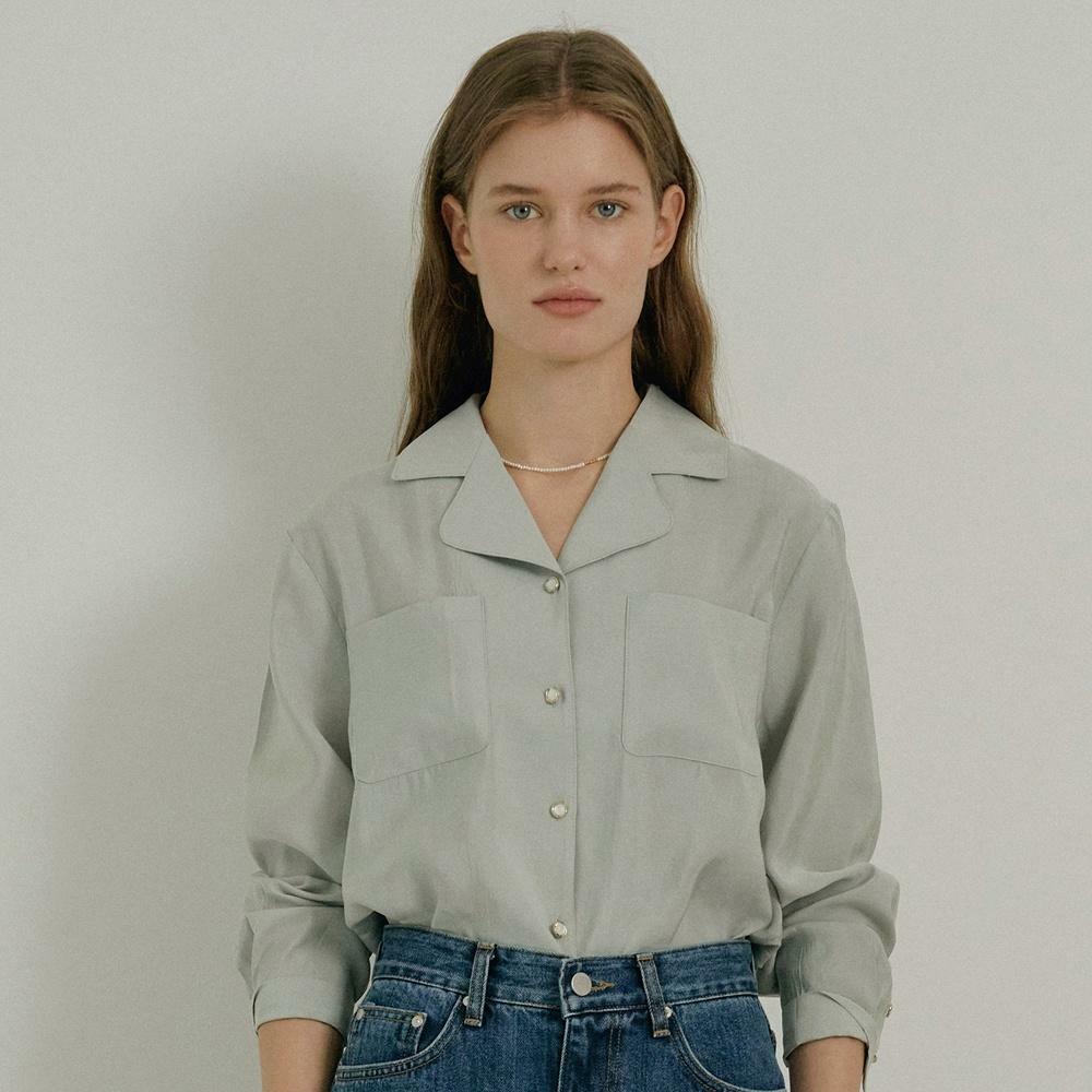 [25%쿠폰]W Pocket Open Collar Blouse_Pale Mint - 하고(HAGO)