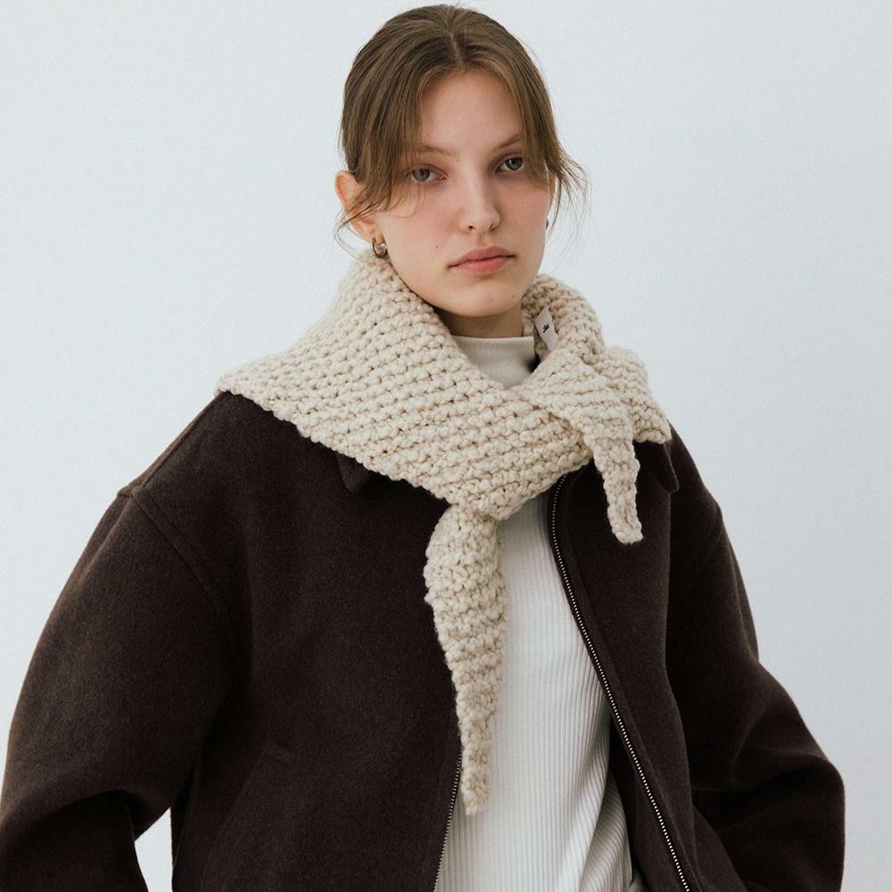wool blend fuzzy shawl muffler (beige) - HAGO(하고)