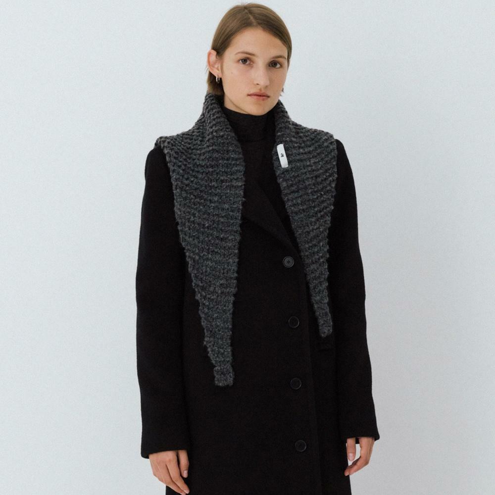 wool blend fuzzy shawl muffler (charcoal) - 하고(HAGO)