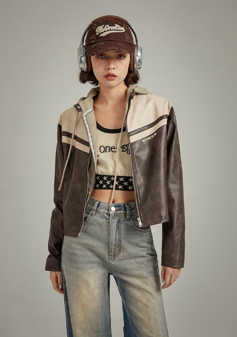 Color Combination Leather Jacket - HAGO(하고)