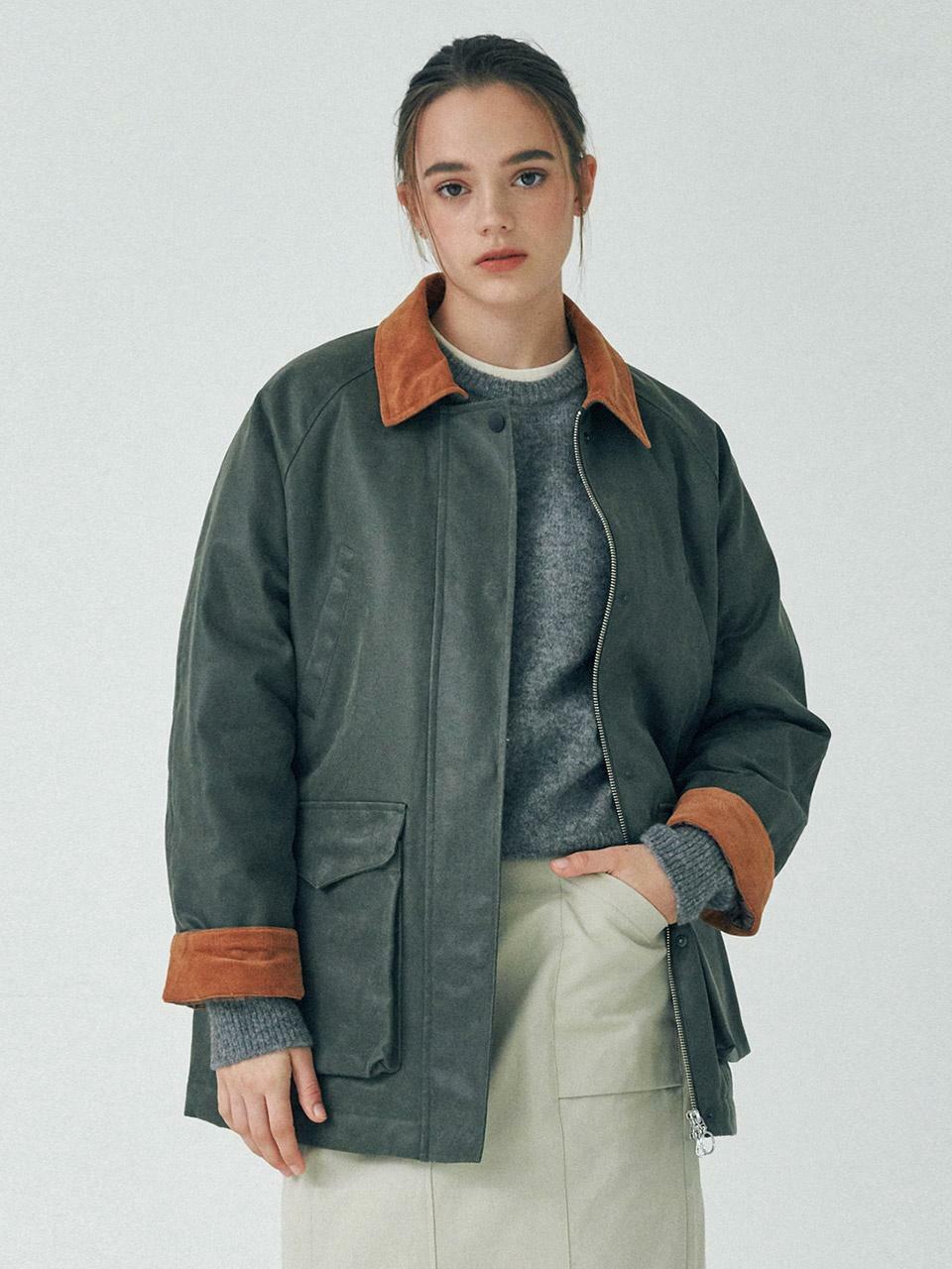 Crack Suede Hunting Jacket_Khaki - 하고(HAGO)