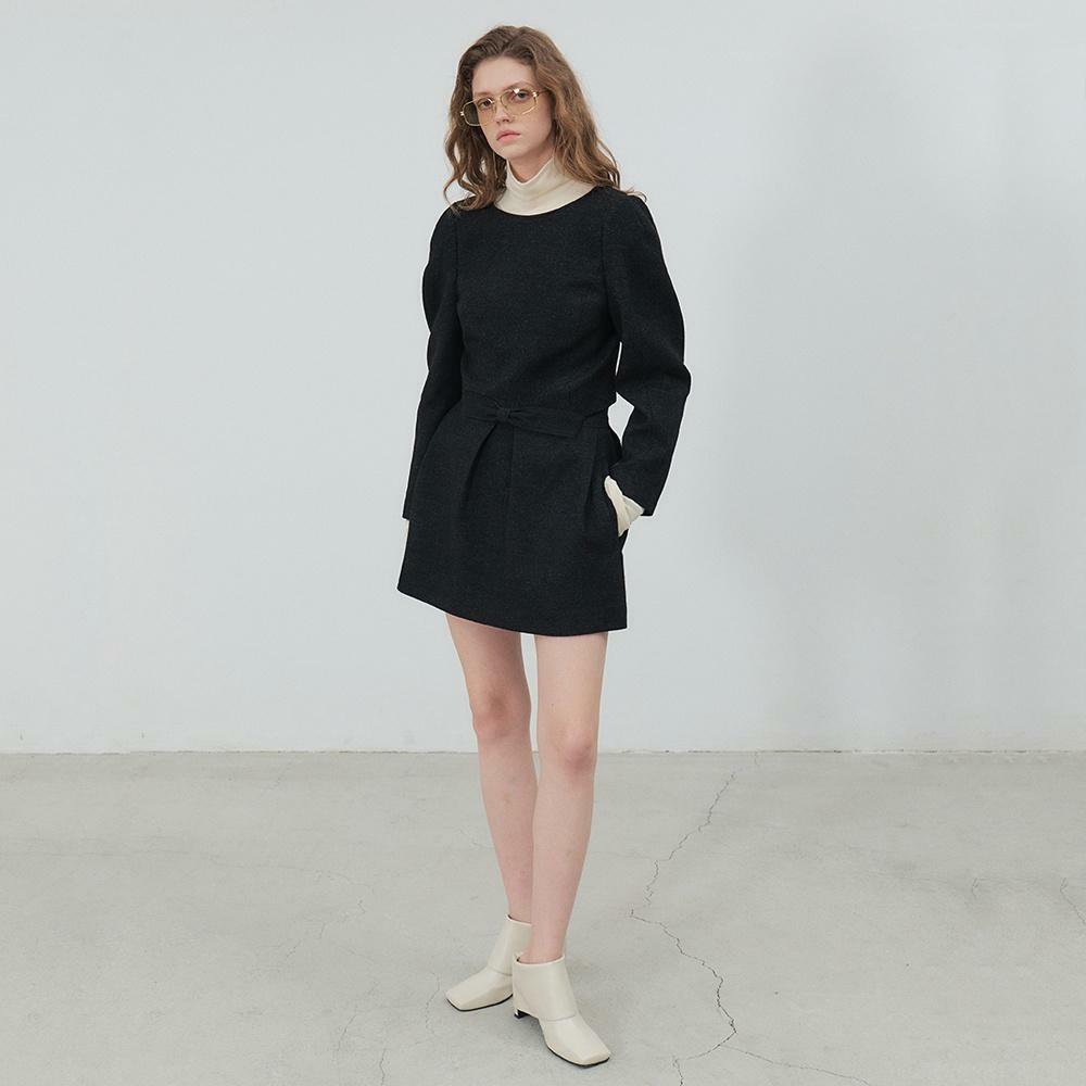 23 Winter_ Black Twill Ribbon Mini Skirt - HAGO(하고)