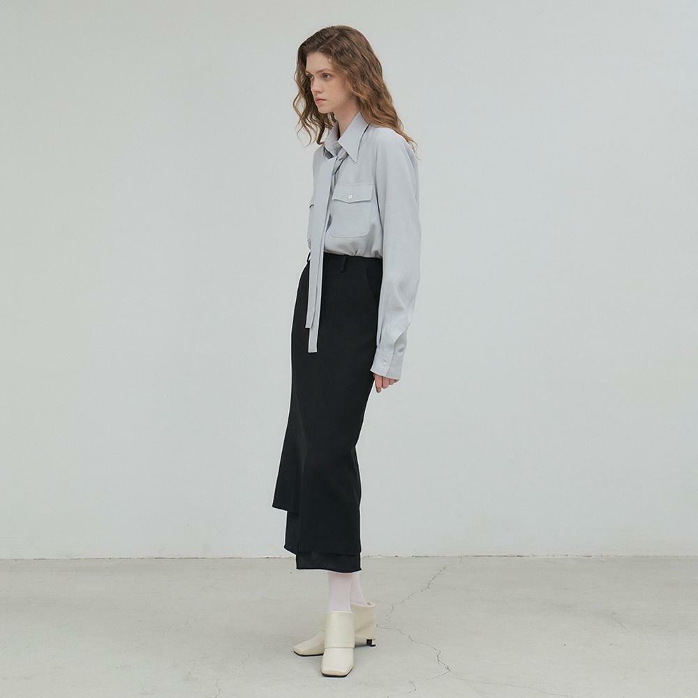 23 Winter_ Greyish Blue Tie Blouse - HAGO(하고)