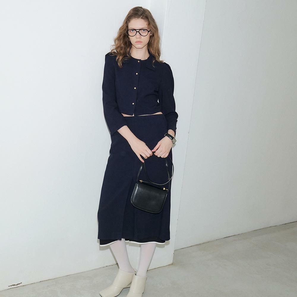 23 Winter_ Navy Wool Crepe Skirt - HAGO(하고)
