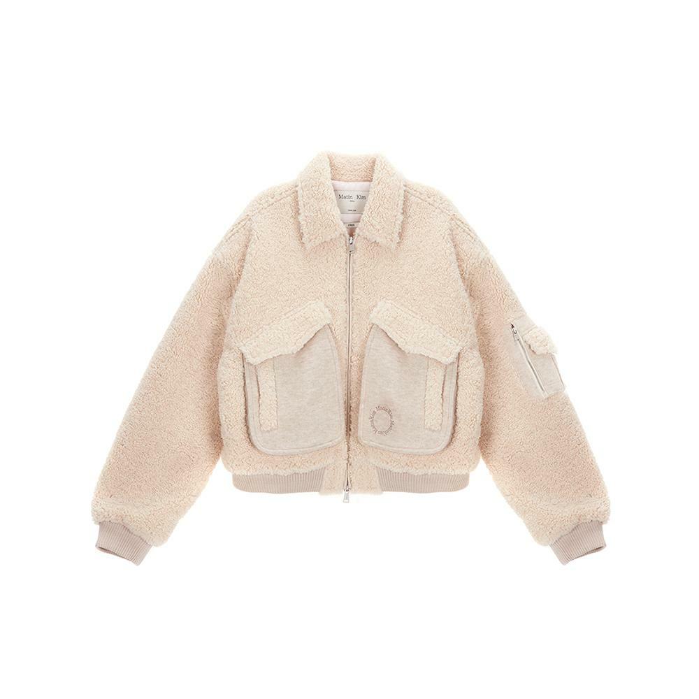 KNIT MIXED TEDDY CROP JUMPER IN BEIGE - HAGO(하고)