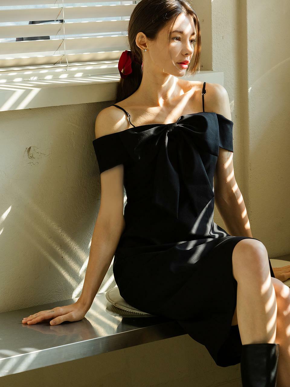 ribbon dress-Black - HAGO(하고)