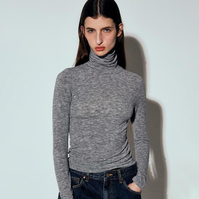 MINIMAL SLIM TURTLENECK TOP_GRAY - HAGO(하고)