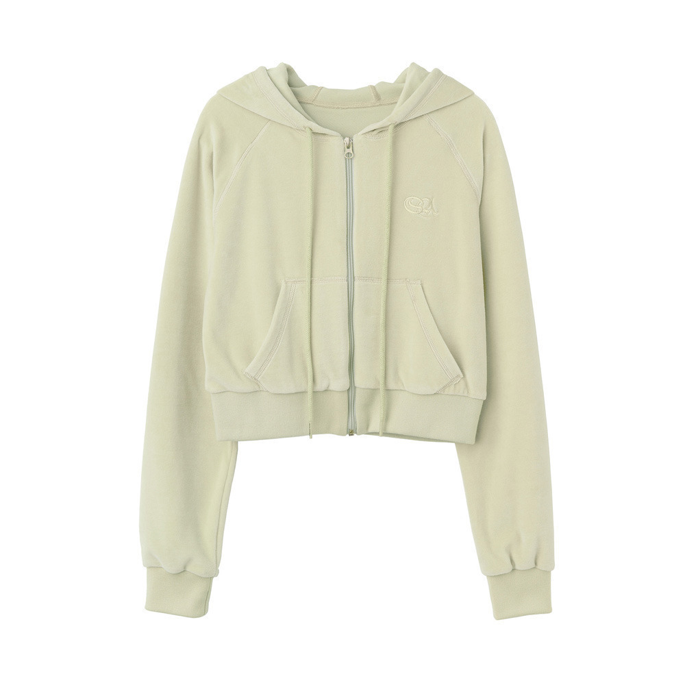 Velour Crop Zip-Up Hoodie Pale Mint - HAGO(하고)