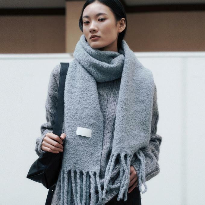 Boucle Wool Wide Long Muffler (Blue Gray) - HAGO(하고)