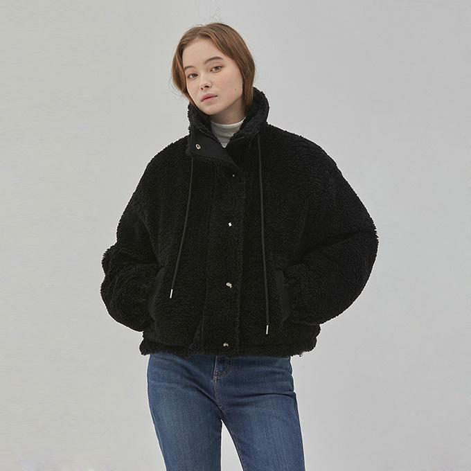 ECO FUR HIGH NECK STRING COAT BLACK - HAGO(하고)