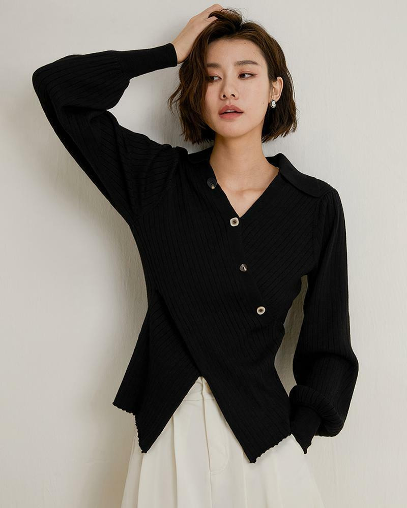 LS_Niche design collar knit top - HAGO(하고)