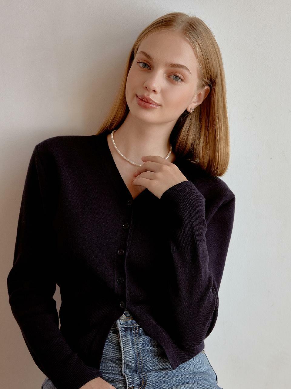 Re_l logo volume cardigan (navy) - HAGO(하고)