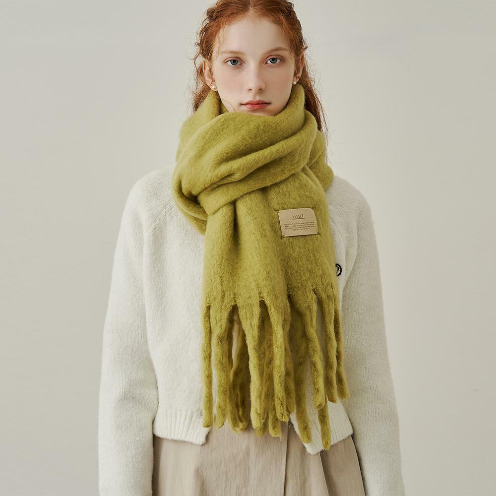 Simple patch wool long muffler - olive - HAGO(하고)