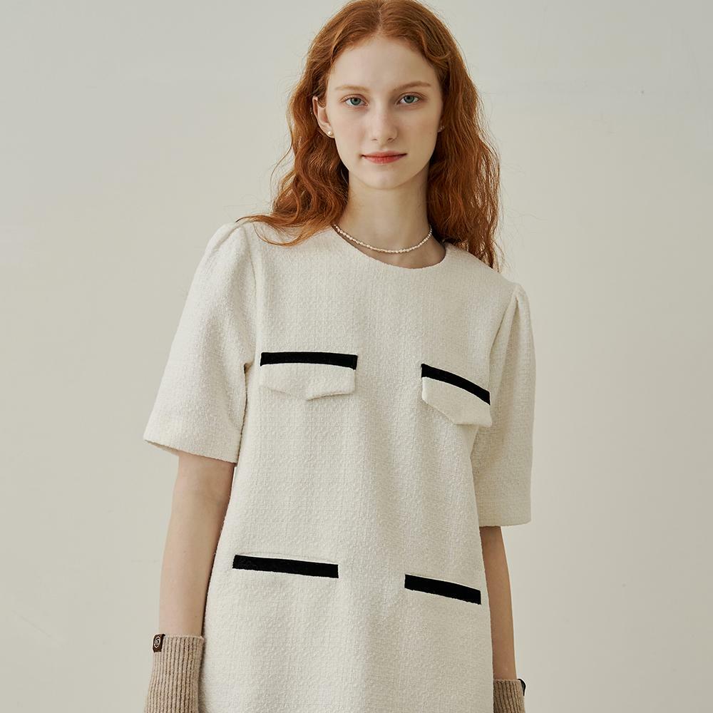 Ferry tweed puff mini dress - ivory - 하고