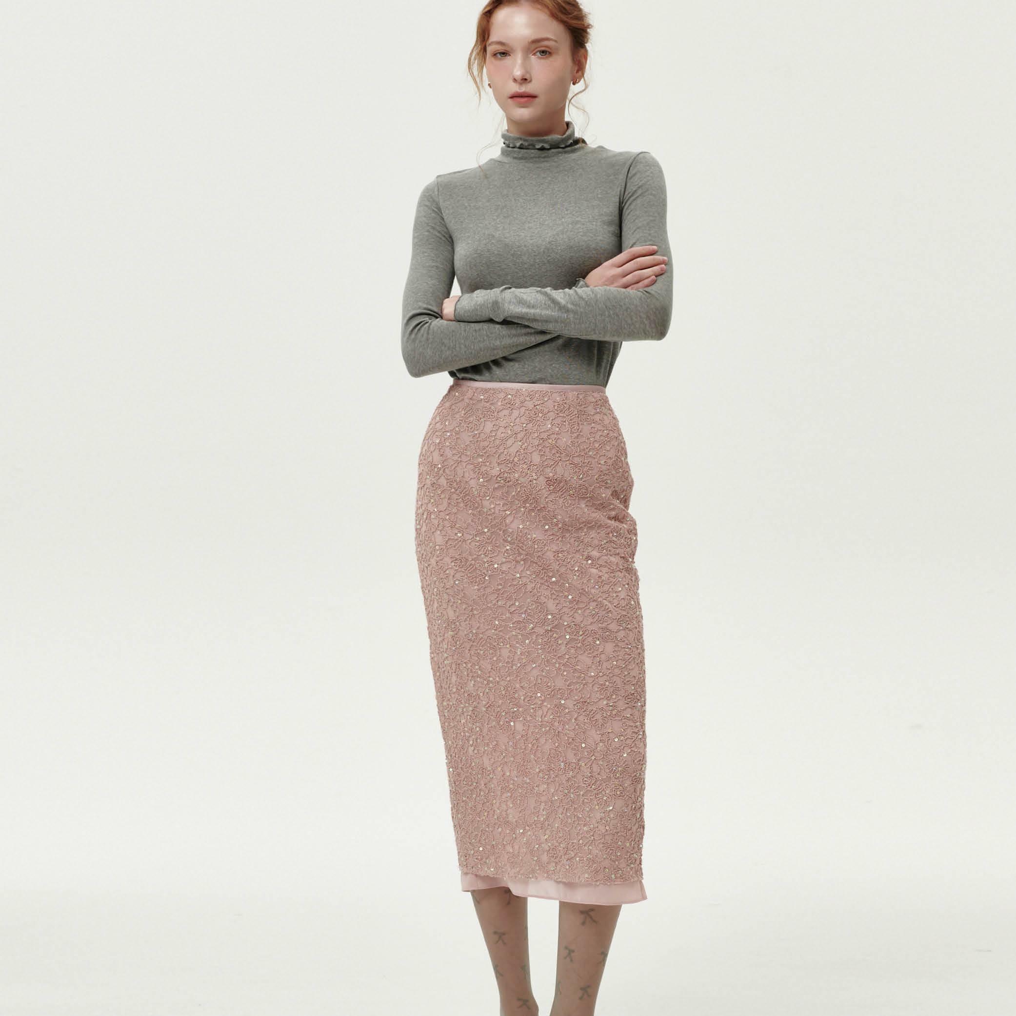 LACE SPANGLE SKIRT_PINK - 하고