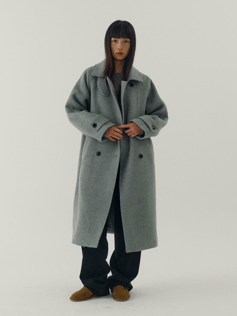 Mils Wool Double Coat (Mint Grey) - 하고(HAGO)