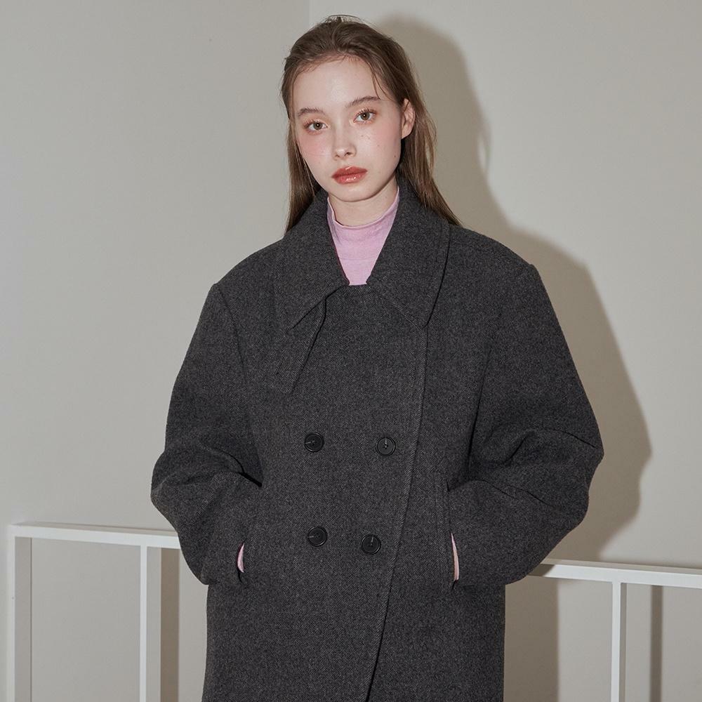 DOUBLE BREASTED BUTTON HALF COAT(CHARCOAL) - HAGO(하고)