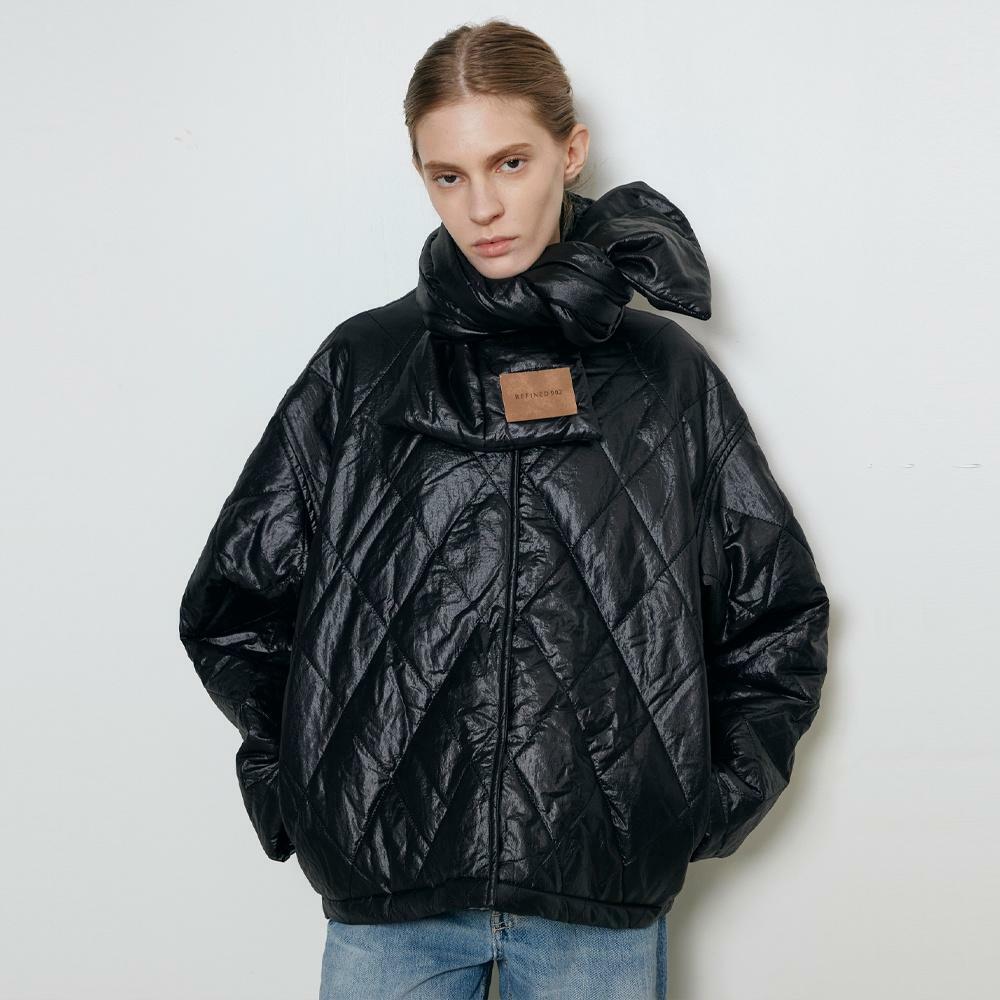 Quilting Padding Jacket with Muffler_Black - 하고(HAGO)