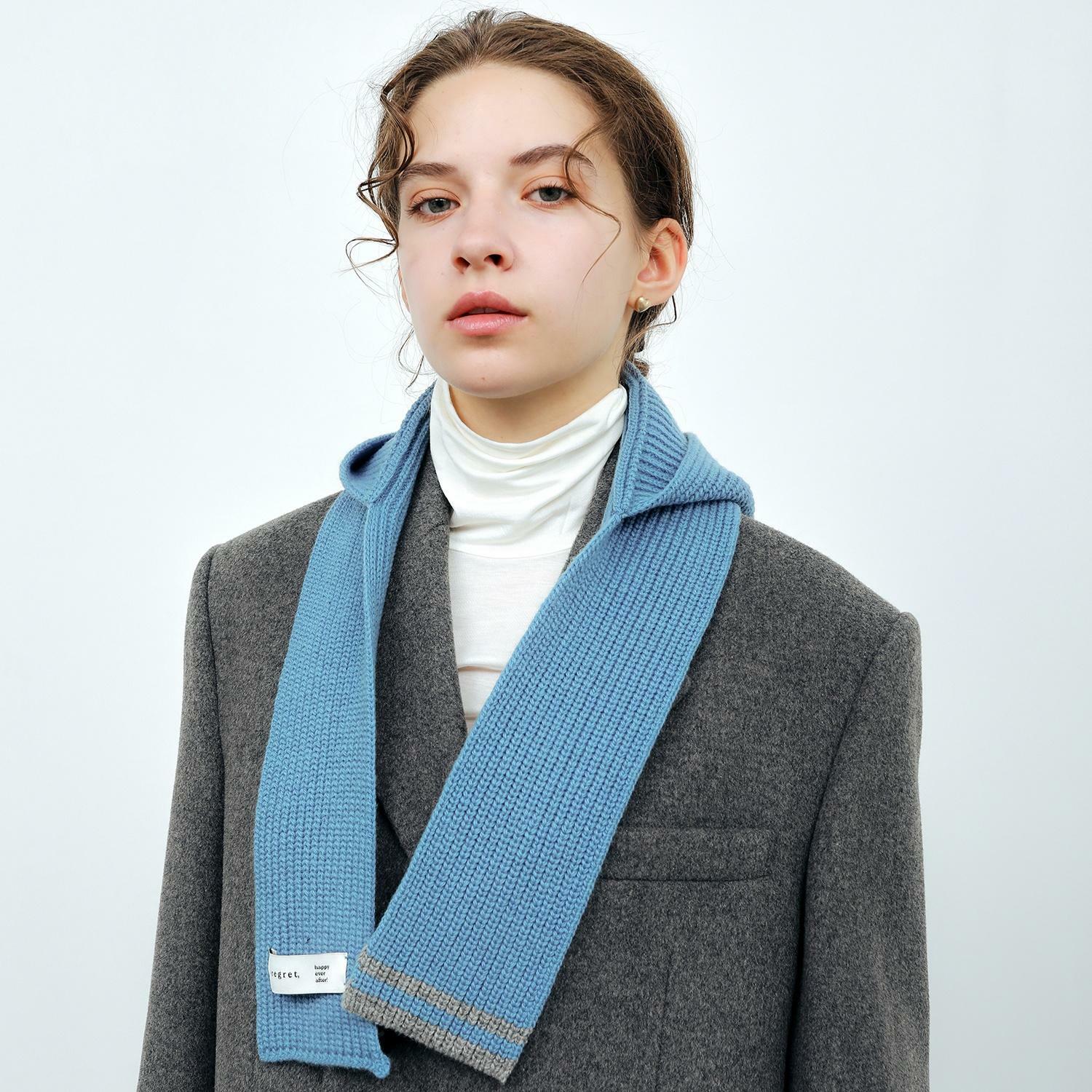 [특가 ~12.8]Hoodie Wool Knit Muffler Blue - 하고