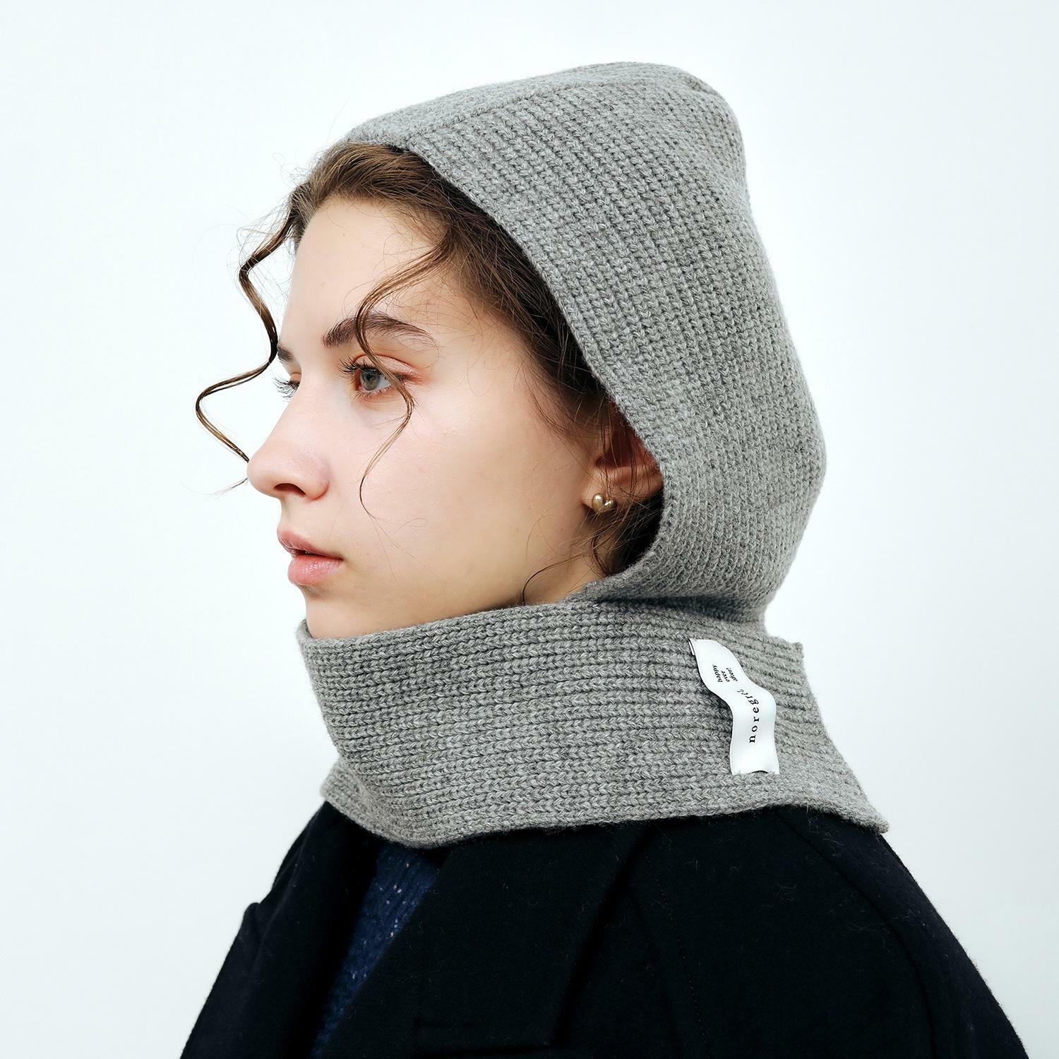 Hoodie Wool Knit Muffler Gray - HAGO(하고)