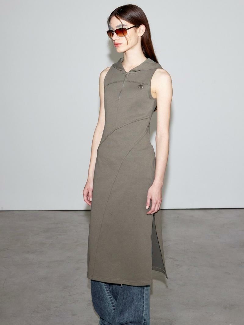 3D Metal Comfort Hooded Dress_Khaki - 하고