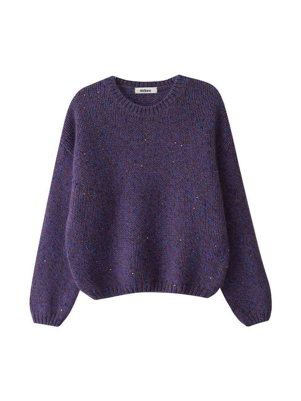 Tinker Color Mixed Round Knit Top (Purple) - 하고