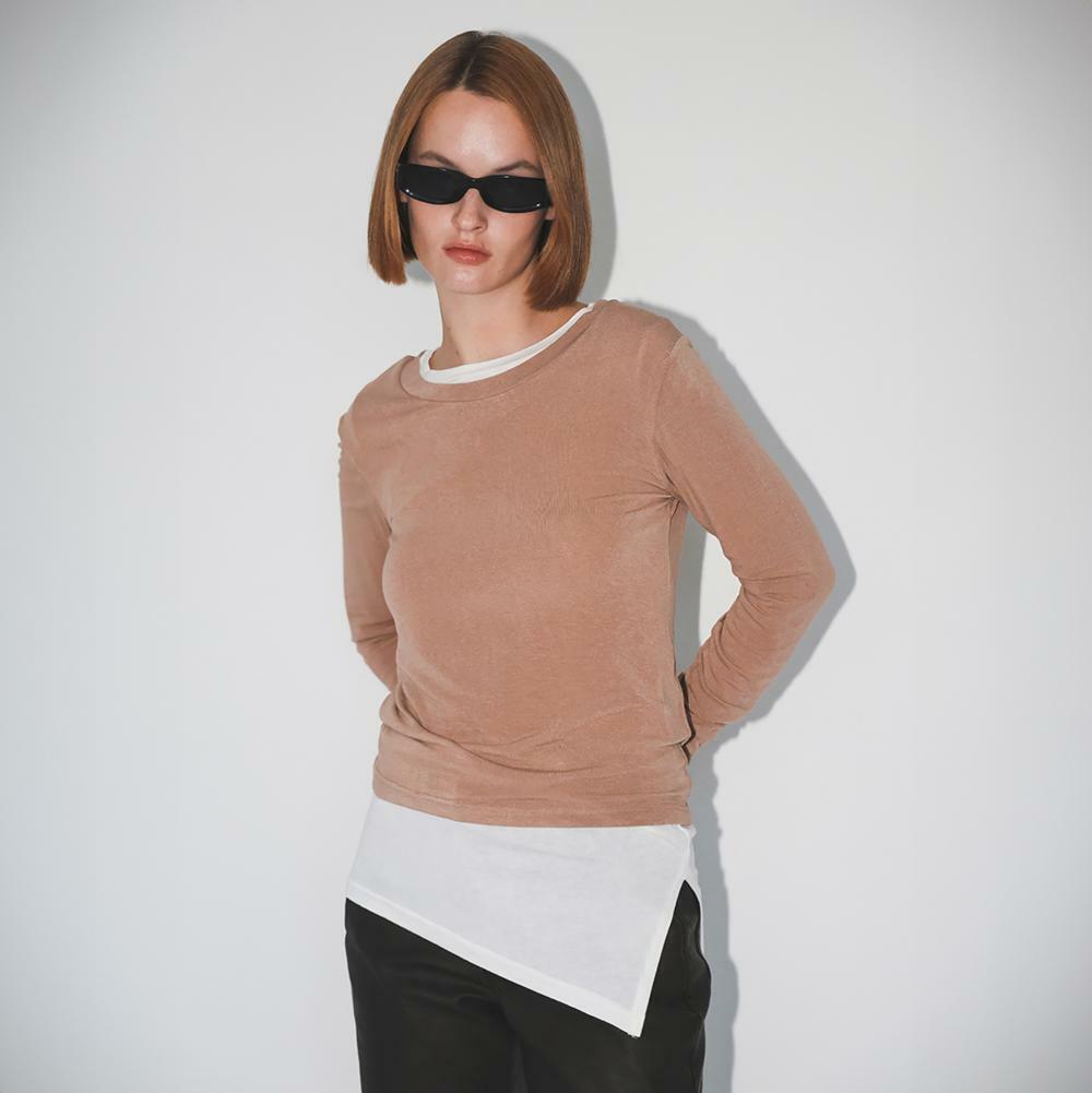 SHORT LAYERD T SHIRT BEIGE - HAGO(하고)