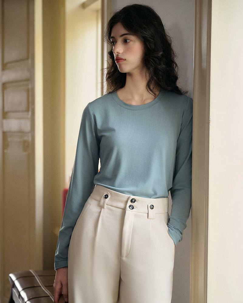 SR_Slit Woolen Base Sleeve Top_4color - 하고