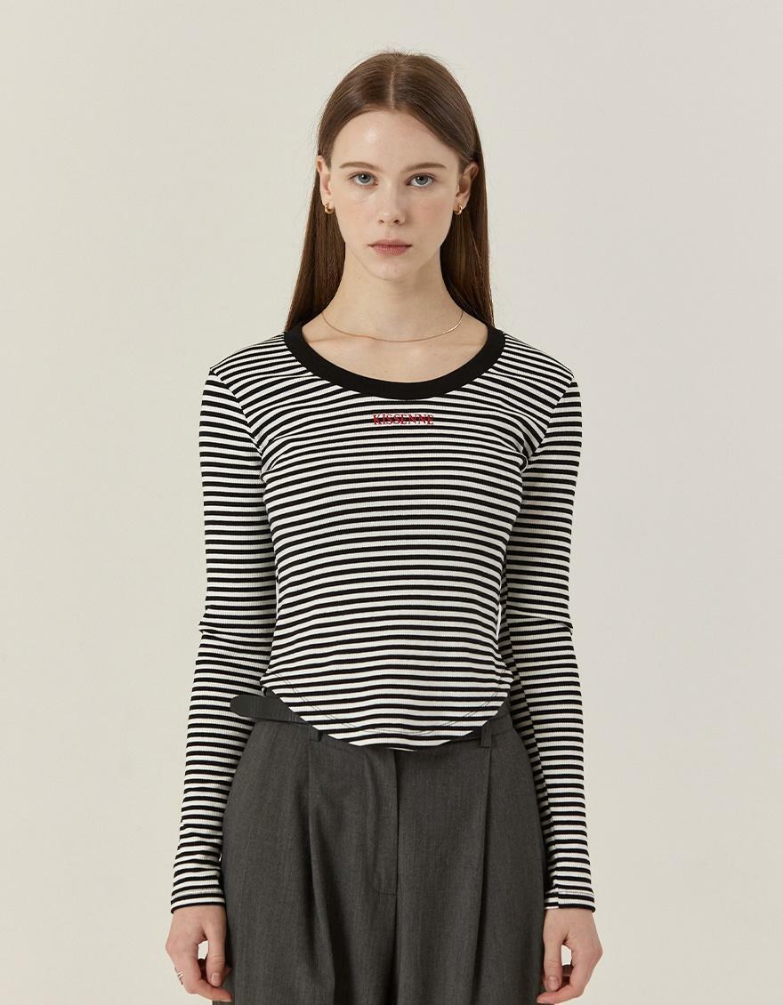 STRIPE U-NECK LONG SLEEVE [BLACK] - HAGO(하고)