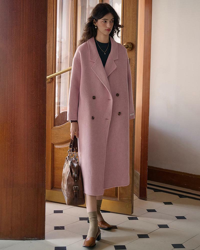 SR_Pink Classic Woolen Coat - 하고