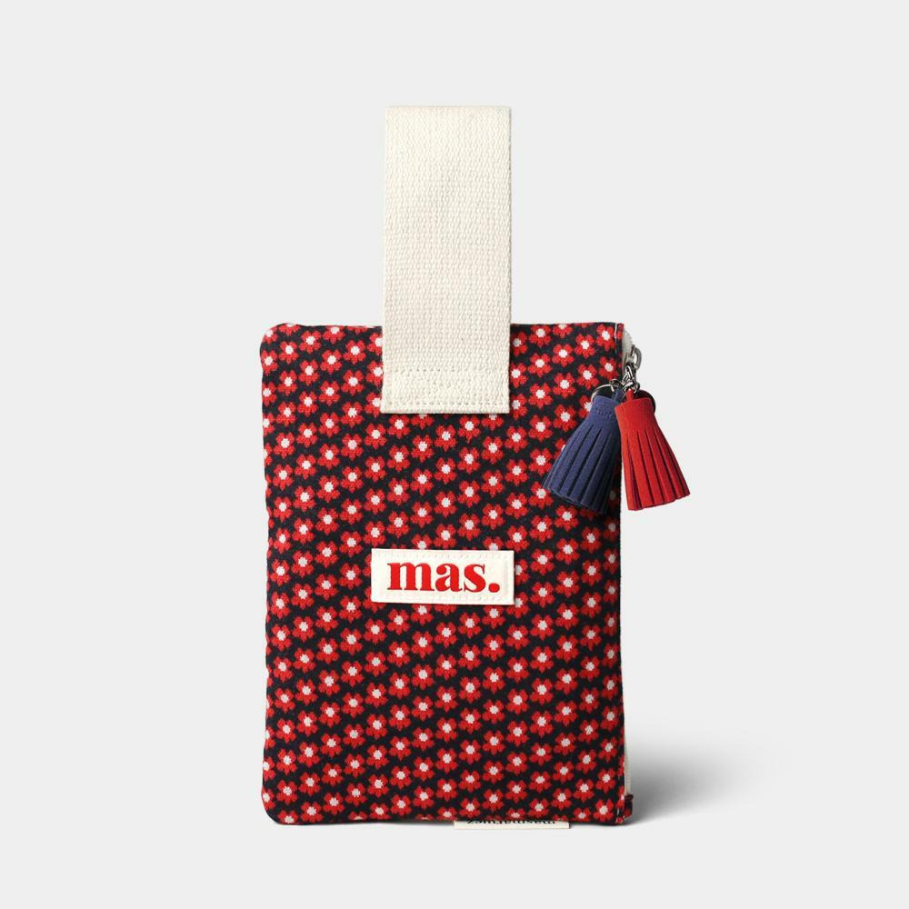 Strap pouch _ 니트 스몰 플라워 레드 - HAGO(하고)