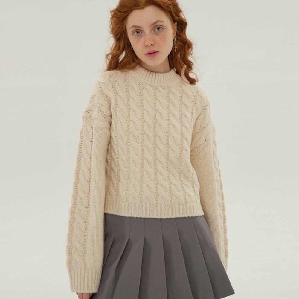 Cropped cable sweater Ivory - 하고