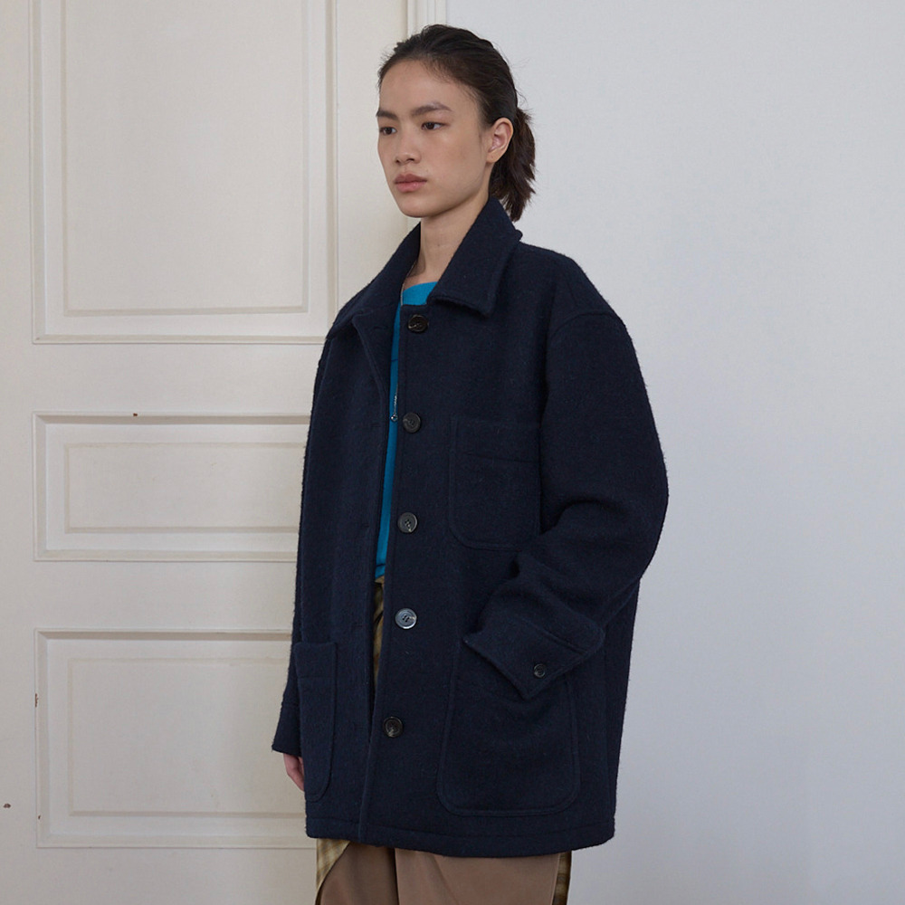 ALPACA HALF MAC COAT_NAVY - 하고(HAGO)