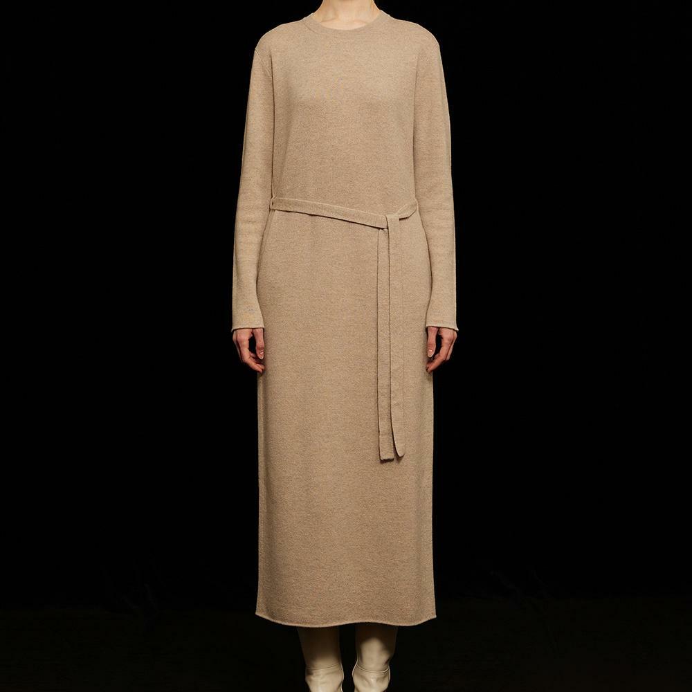 Cashmere Blend Belted Knit Dress Beige - 하고(HAGO)