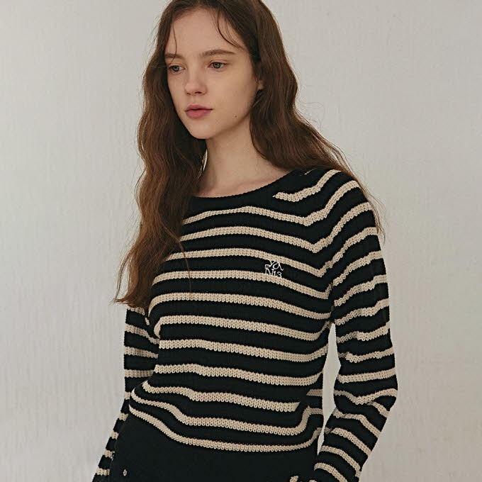 STRIPE BOLD PULLOVER KNIT_BLACK - 하고(HAGO)