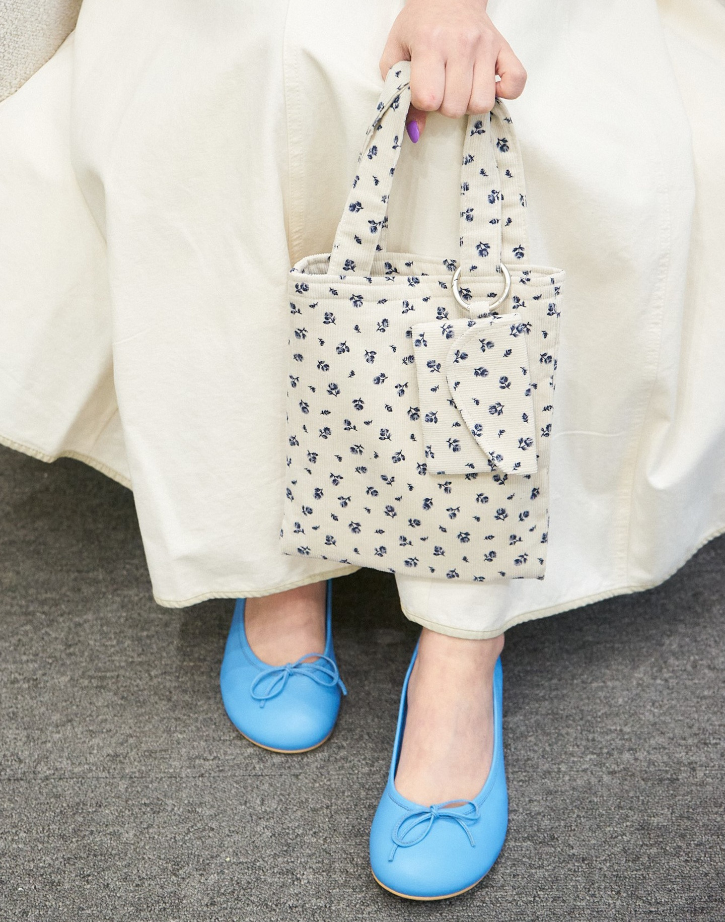 Flower Corduroy Mini Eco Bag_Blue - HAGO(하고)