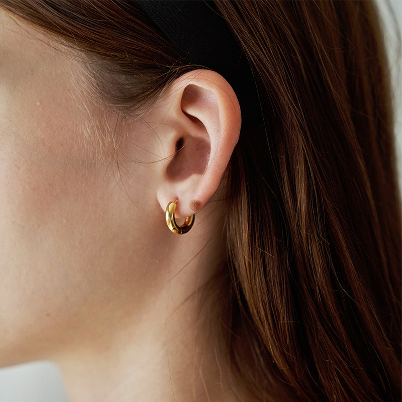 Standard Daily Hoop Earrings (Sterling Silver) - Gold - 하고(HAGO)