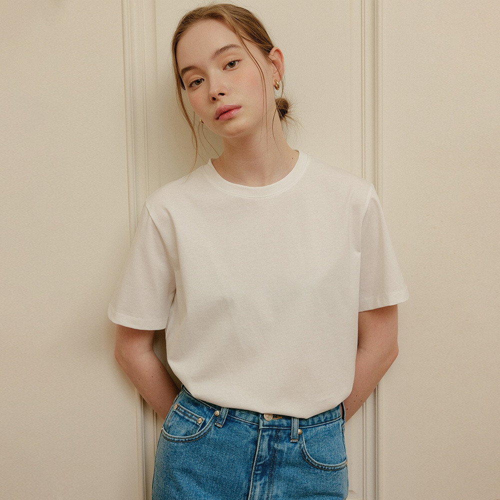 샐리 베이직 실켓 티셔츠_화이트 / SALLY BASIC SILKET T-SHIRT_WHITE - 하고