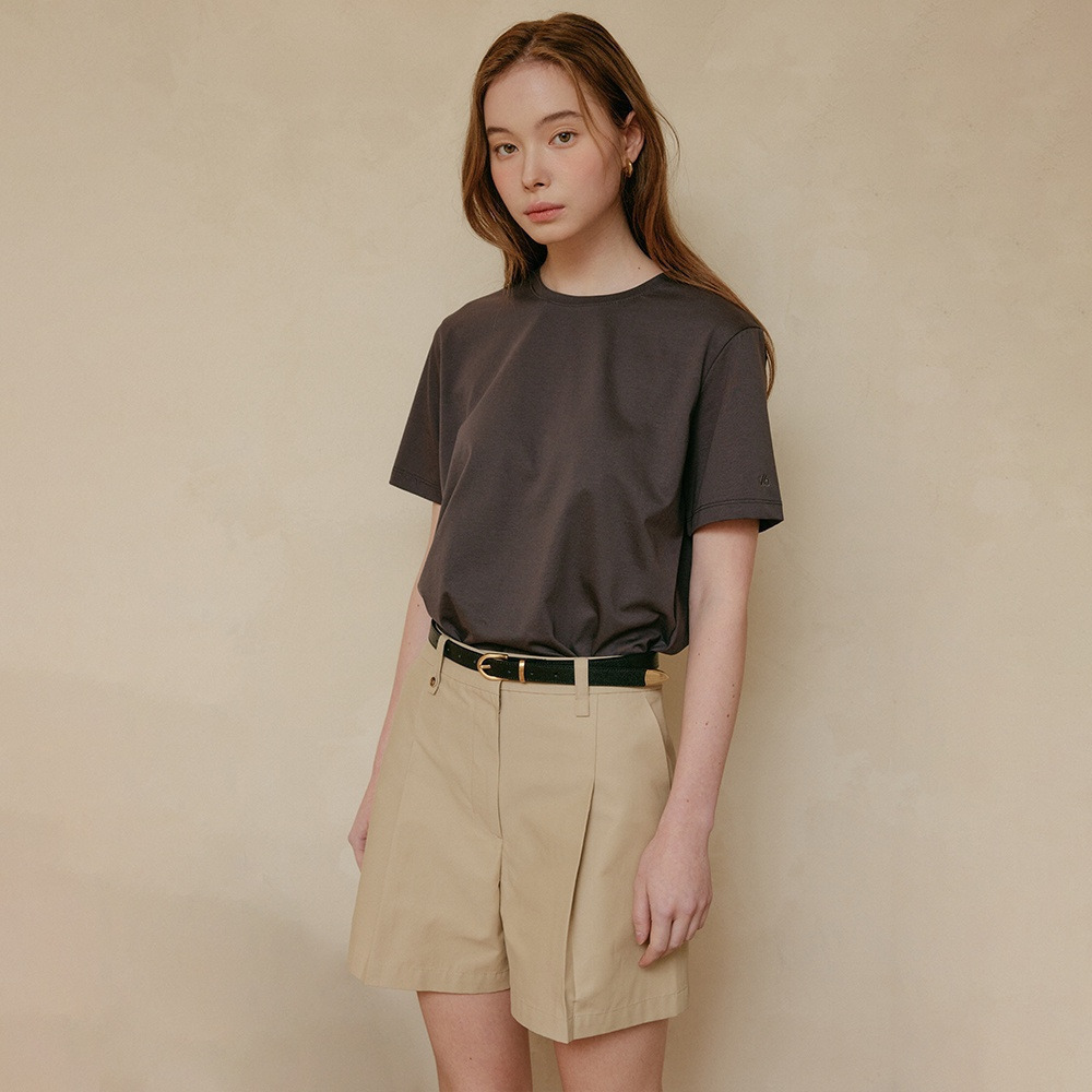 샐리 베이직 실켓 티셔츠_차콜 / SALLY BASIC SILKET T-SHIRT_CHARCOAL - 하고